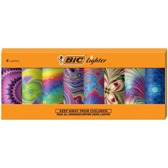 BIC Psychedelic Series Lighters, Set of 8, Vibrant Pocket Designs, Long ...