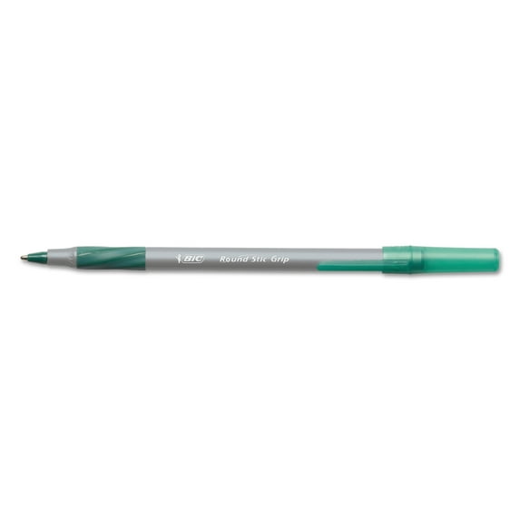 BIC Ultra Round Stic Ball Pen with Soft Grip & Green Ink, Medium, 12 ...