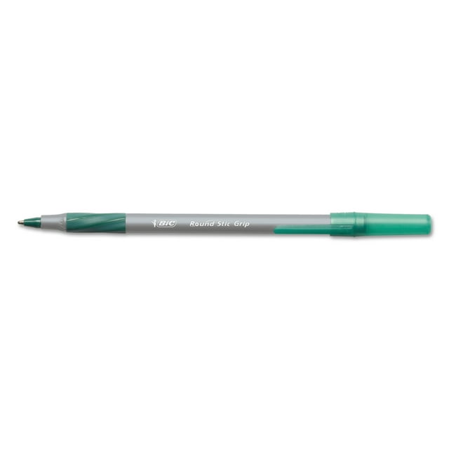 BIC Ultra Round Stic Ball Pen with Soft Grip & Green Ink, Medium, 12 ...