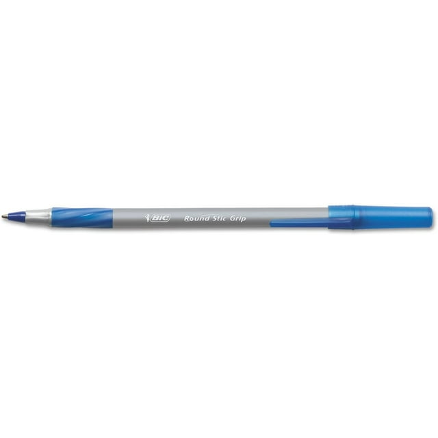 BIC Ultra Round Stic Grip Ballpoint Stick Pen, Blue Ink, Medium ...