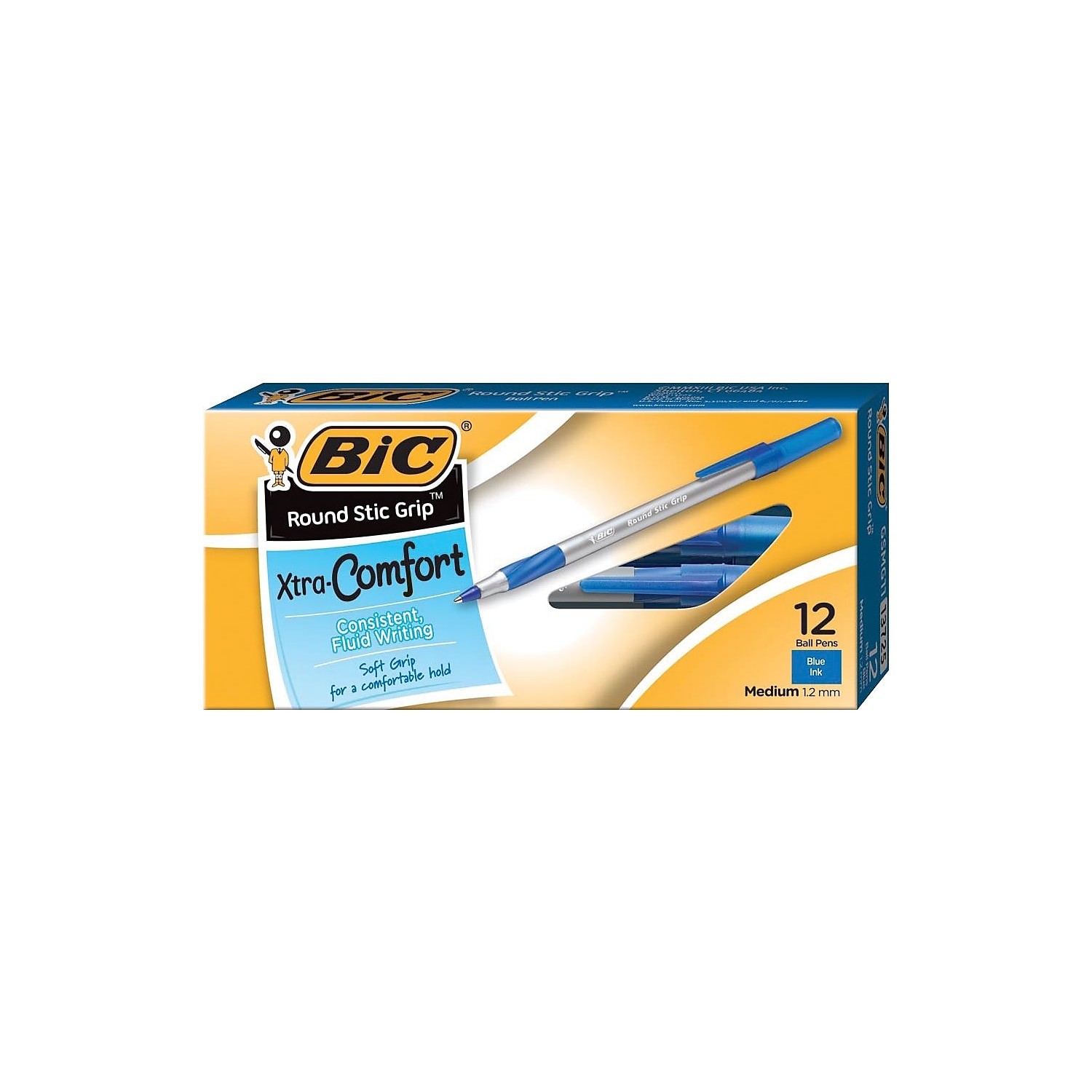 BIC Ultra Round Stic Grip Xtra Comfort Ballpoint GSMG11BLUCT - Walmart.com