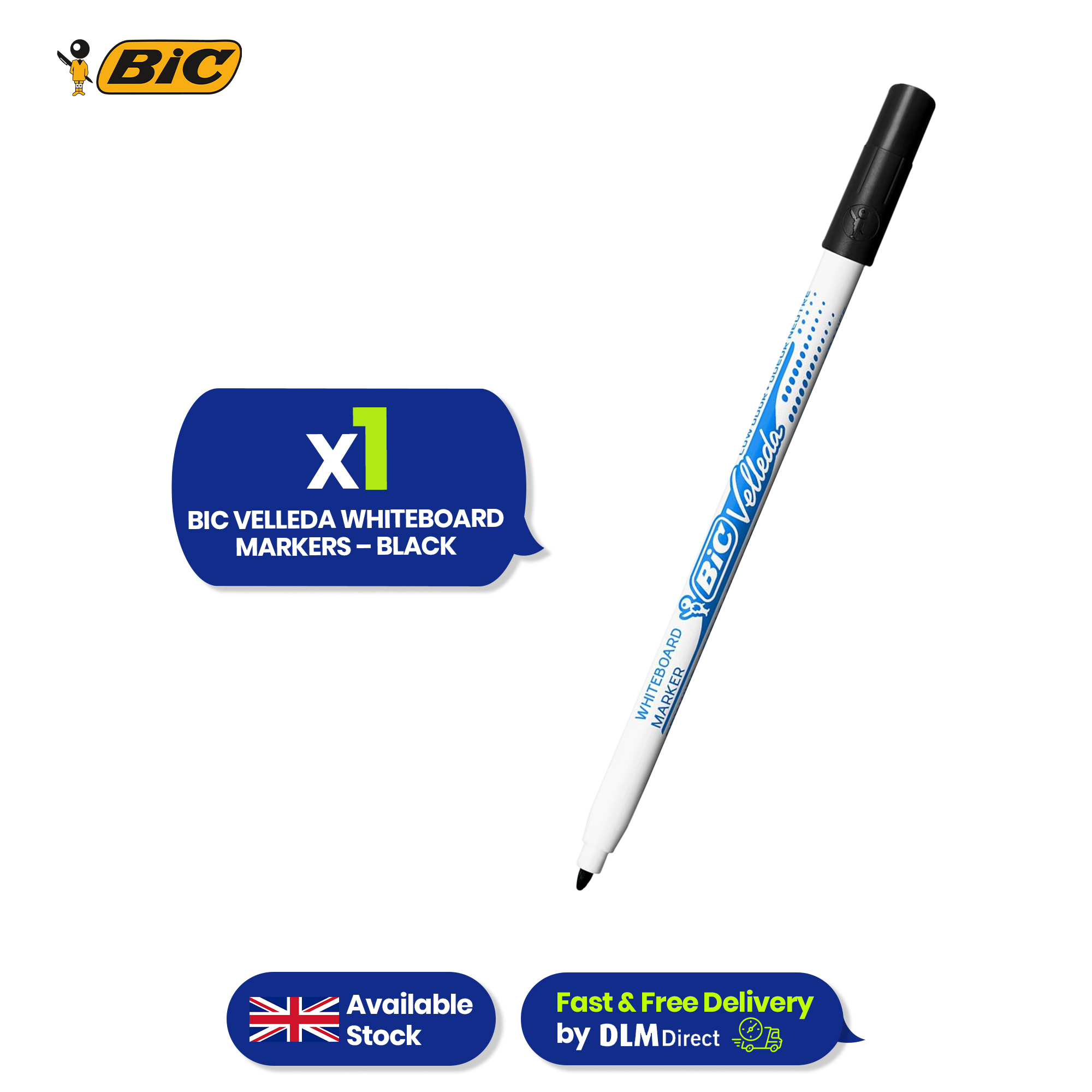 BIC Velleda Whiteboard Marker 2.8mm Fine Bullet Tip Pressure Resistant ...