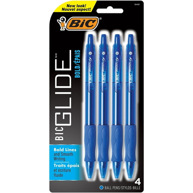 BIC Glide Bold Retractable Ballpoint Pen, Smooth 1.6mm, Blue Ink, 4 ...