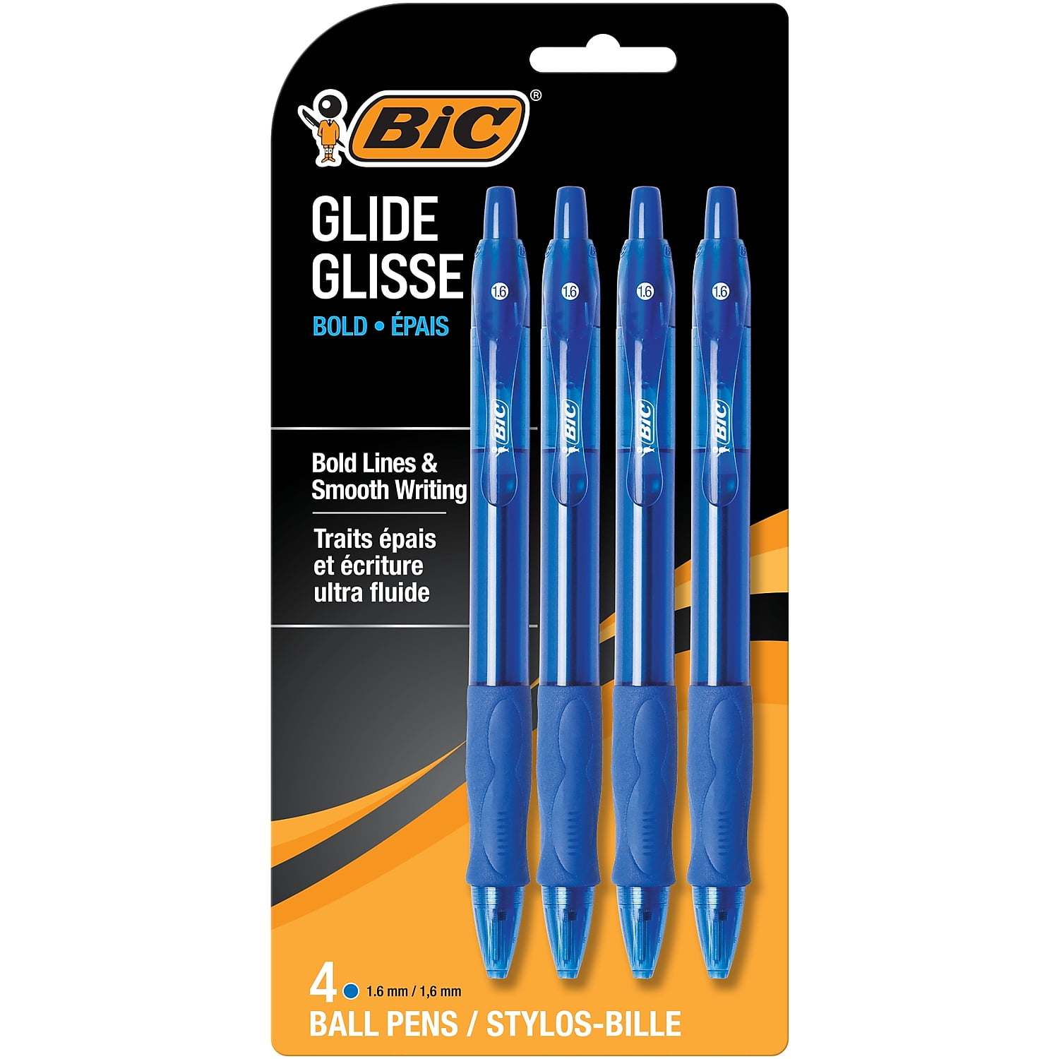 BIC Glide Bold Retractable Ballpoint Pen, Smooth 1.6mm, Blue Ink, 4 ...