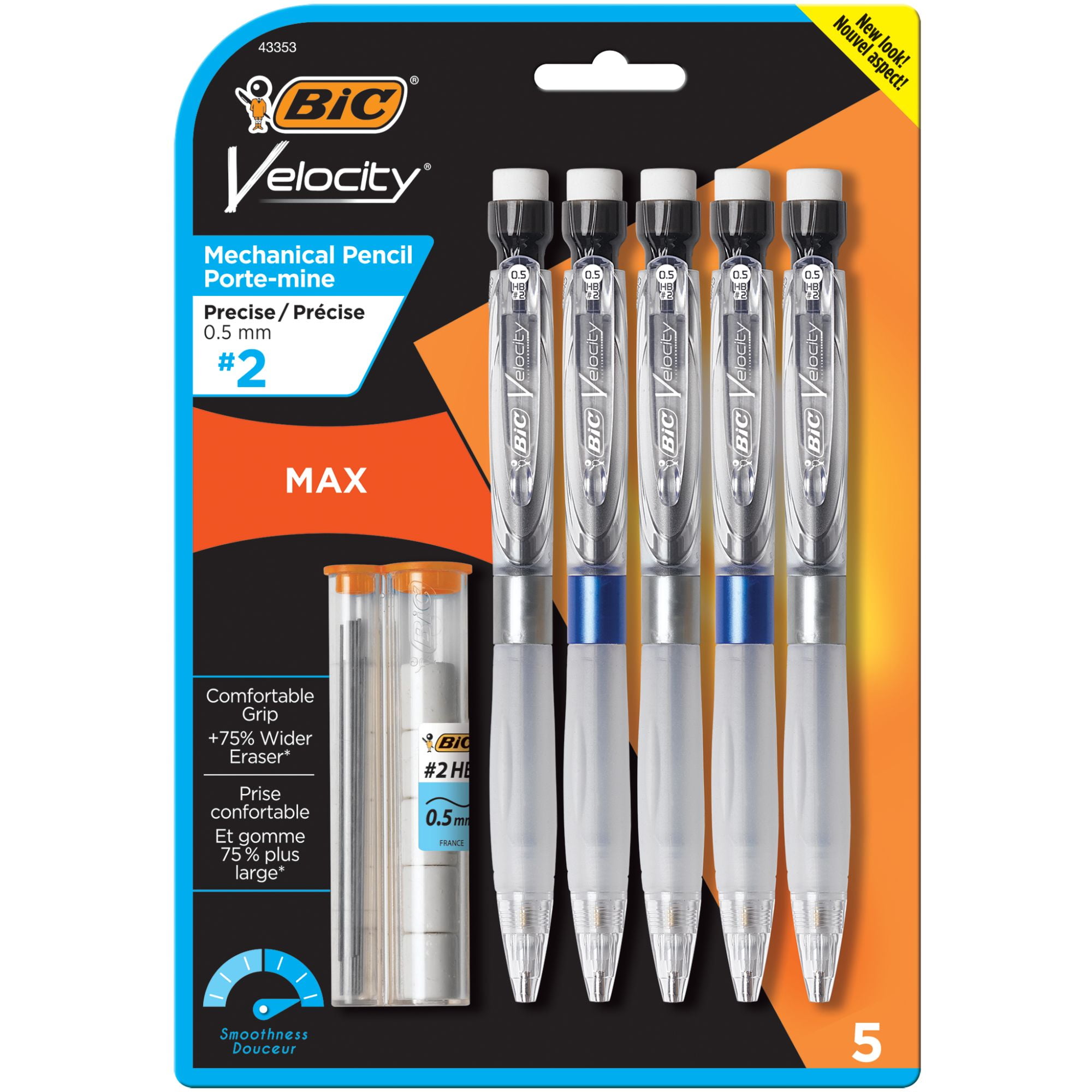 BIC Velocity Max Mechanical Pencil, Lead and Eraser Refills, 0.5 mm, 5 ...
