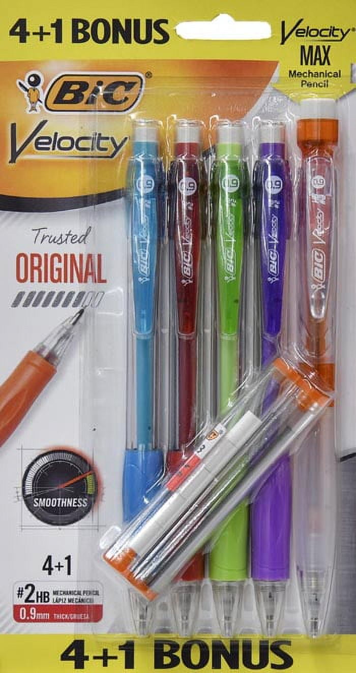 BIC Velocity Original (0.9mm) + Velocity Max Mechanical Pencil, 4+1 ...