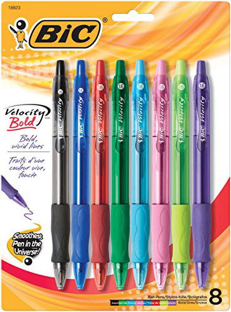 BIC Velocity Bold Retractable 8-Count Pen Set with Easy Grip and ...