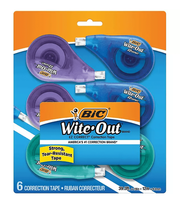 BIC Wite-Out Brand EZ Correct Correction Tape, White, 6 Count, Colors ...