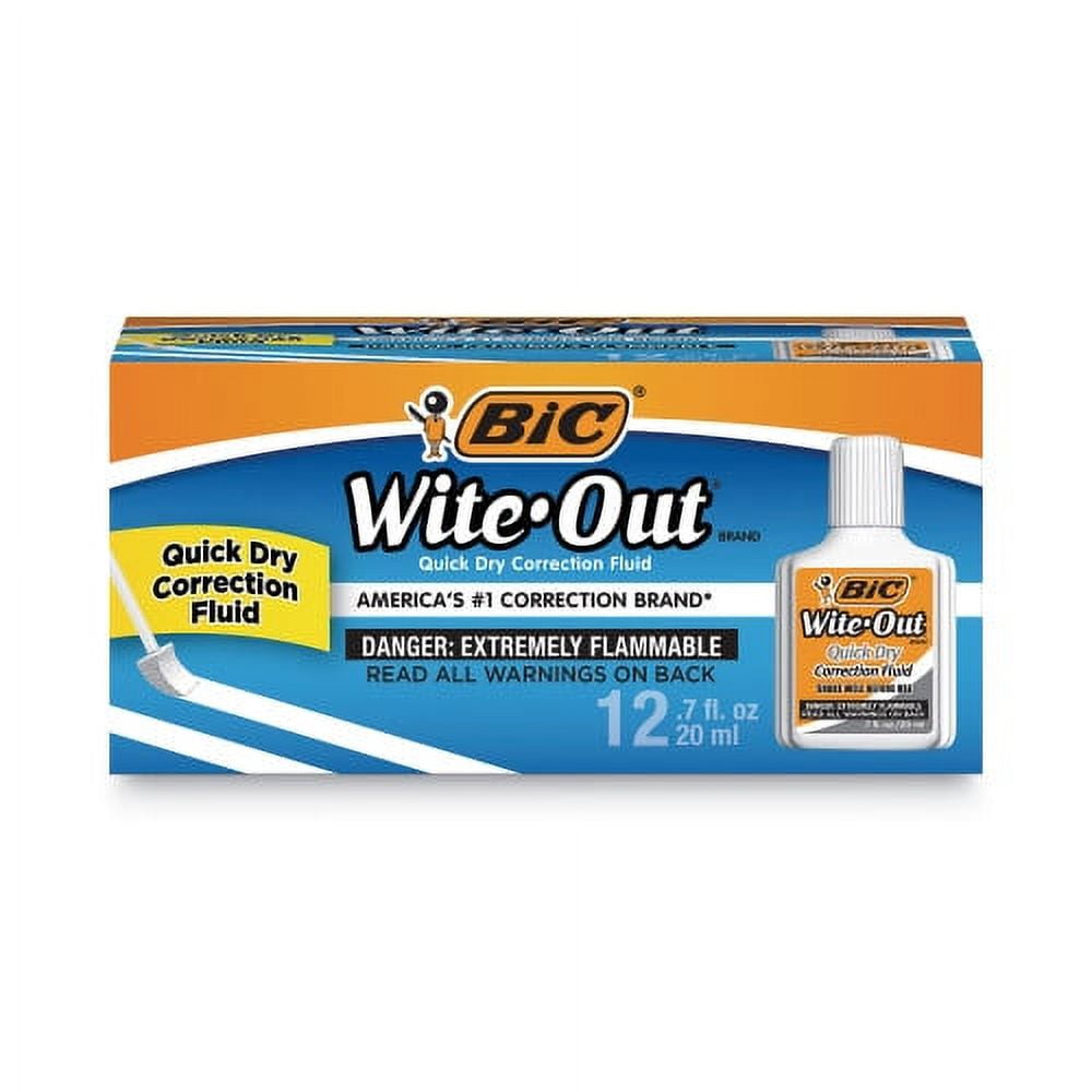 BIC Wite-Out Quick Dry Correction Fluid, 20 mL Bottle, White, Dozen ...
