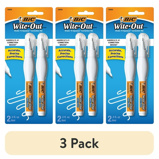 (3 pack) BIC Wite-Out Shake 'n Squeeze Correction Fluid Pen, Pack of 2 ...