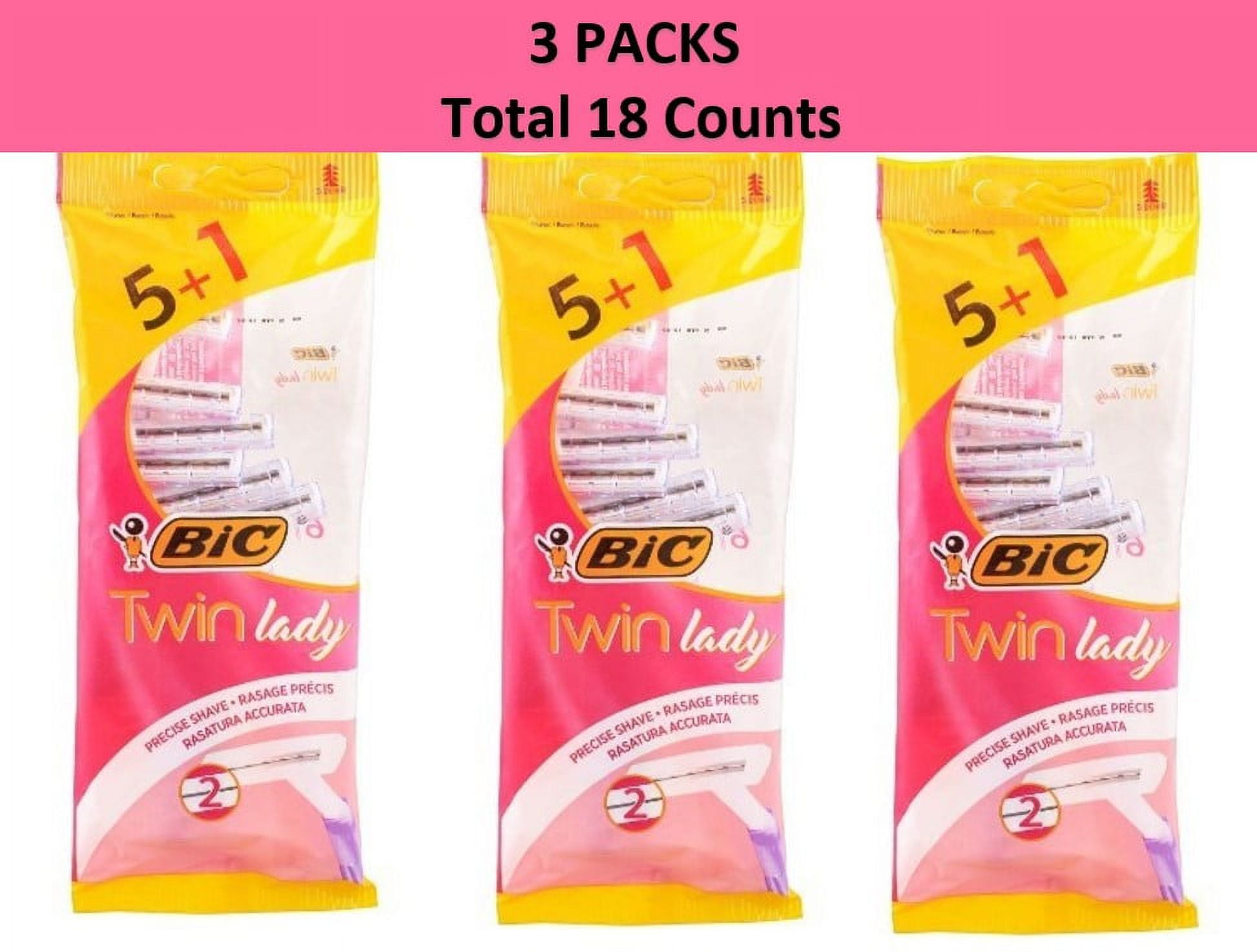 BIC Women's Twin Lady 5+ 1 Blade Disposable Razor, 3 Pack (18 Counts ...