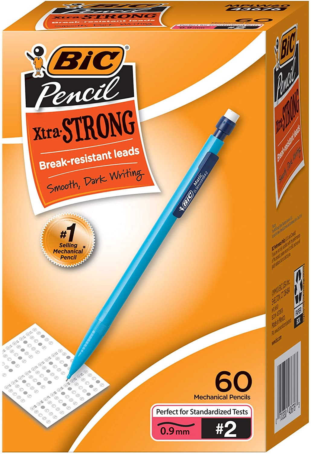 BIC Xtra-Strong Mechanical Pencil, 2 Lead, No Smudge, Colorful Barrel, Thick Point (0.9mm ...
