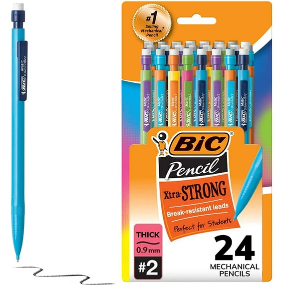 BIC Xtra-Strong Thick Lead Mechanical Pencil, With Colorful Barrel Thick Point (0.9mm), 24-Count ...