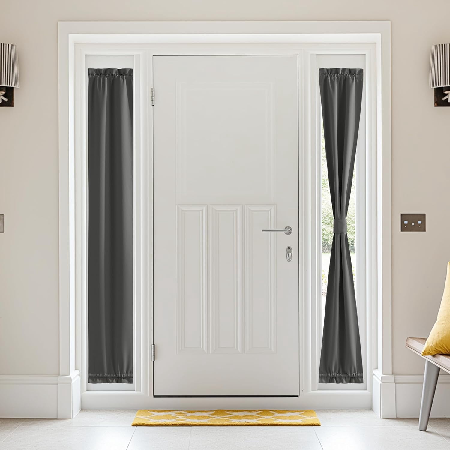 BICIDO-100% Blackout Sidelight Curtain for Front Door with Dual Rod ...
