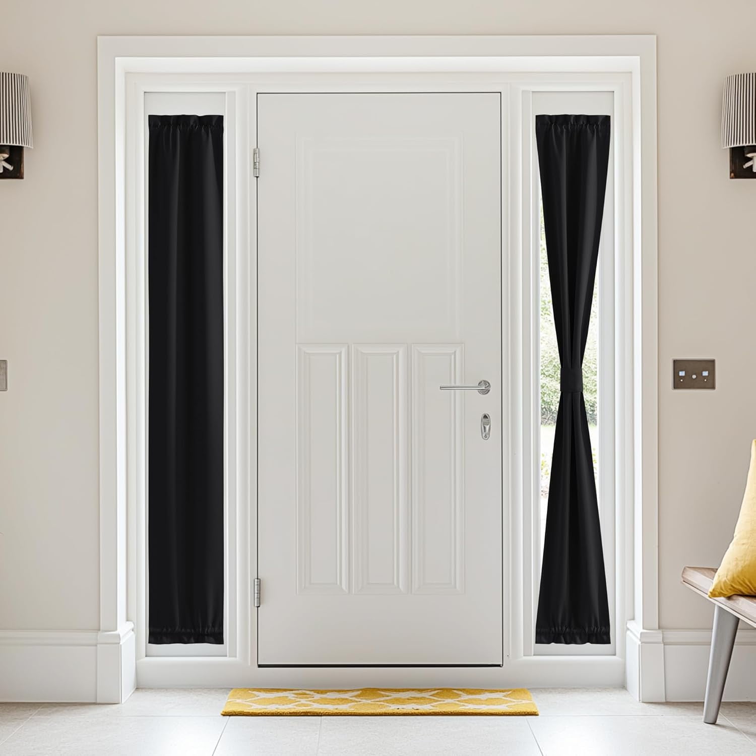 BICIDO-100% Blackout Sidelight Curtain for Front Door with Dual Rod ...