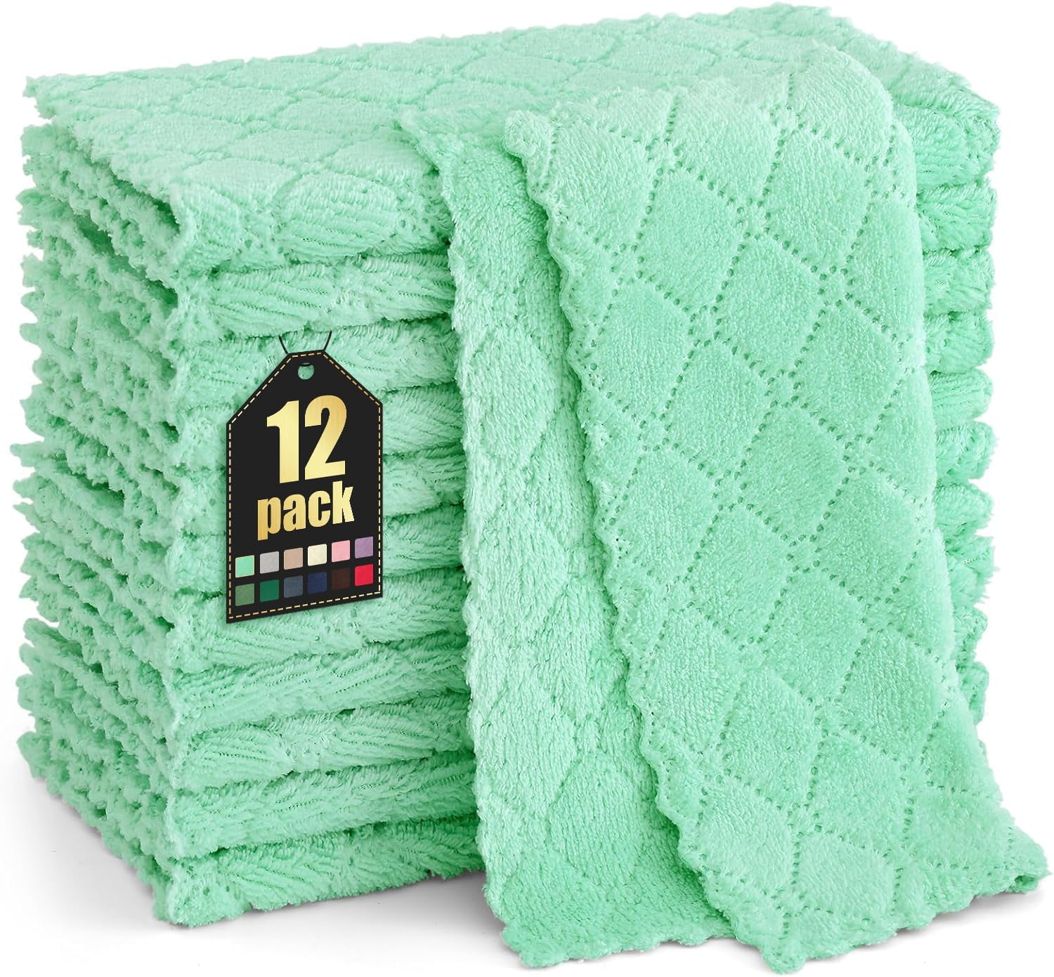BICIDO-12 Pack Kitchen Dish Cloths (10 x 10 Inches, Green), Super Soft ...