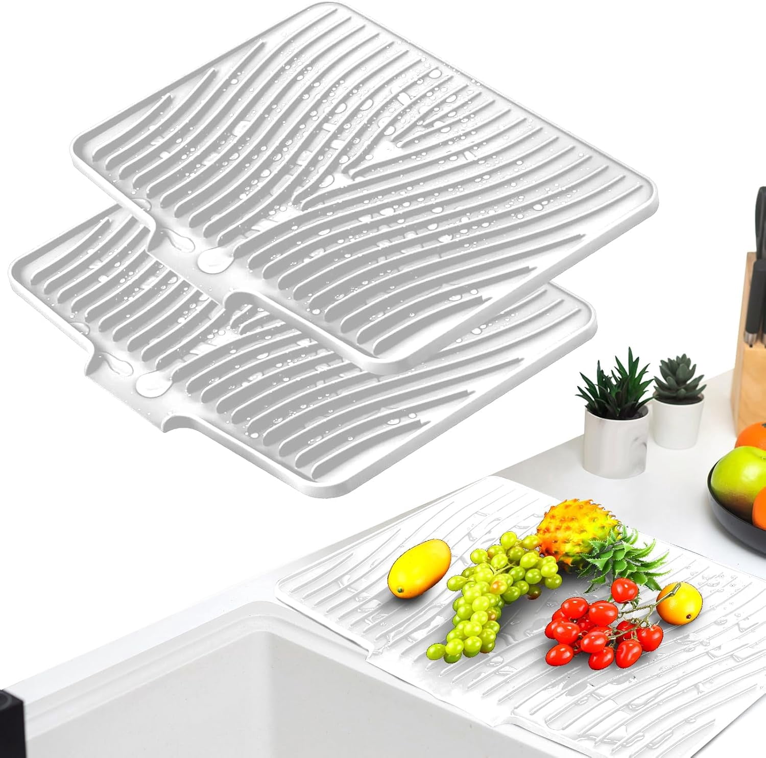BICIDO-2 Pcs Silicone Dish Drying Mats for Kitchen Counter 15.8x13 ...