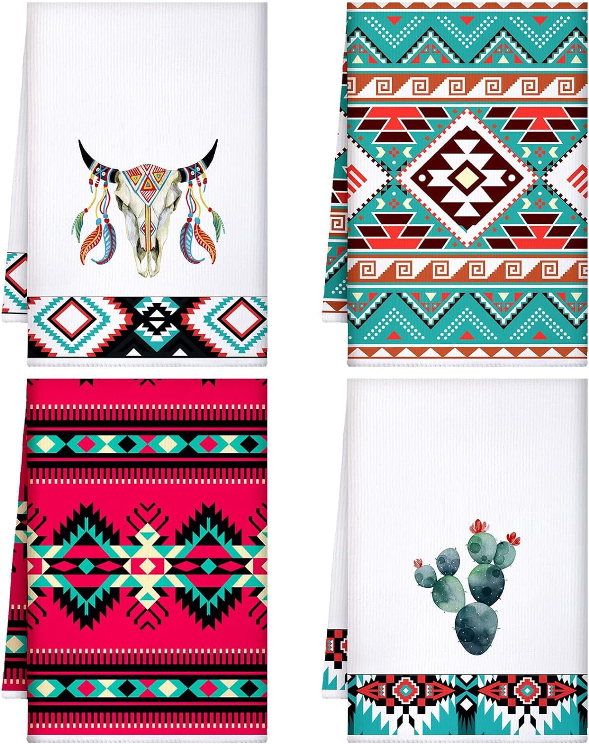 BICIDO-4 Pcs Southwest Dish Towels Set Aztec Kitchen Tea Towels Western ...