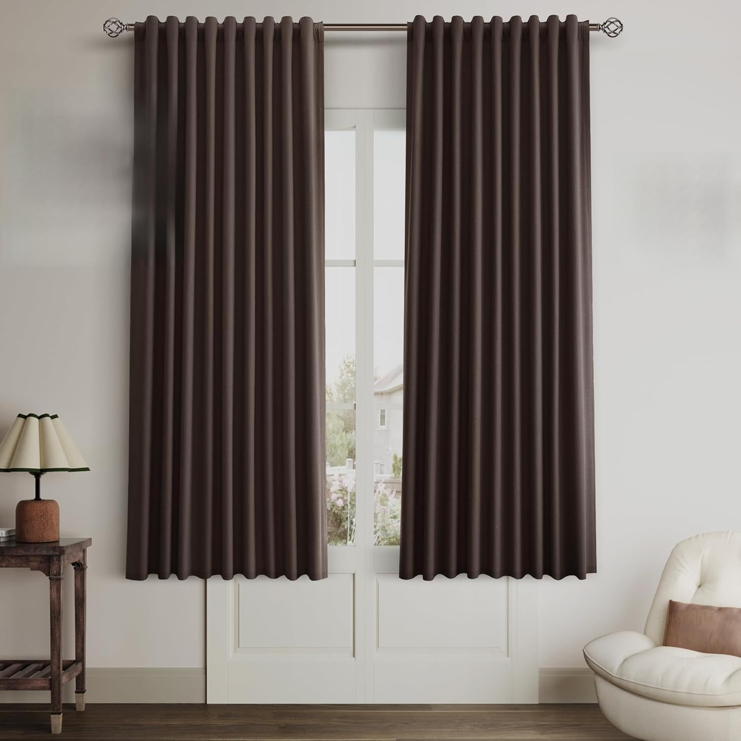 BICIDO-63 Inch Brown Linen Blackout Curtains 2 Panels Set for Bedroom ...