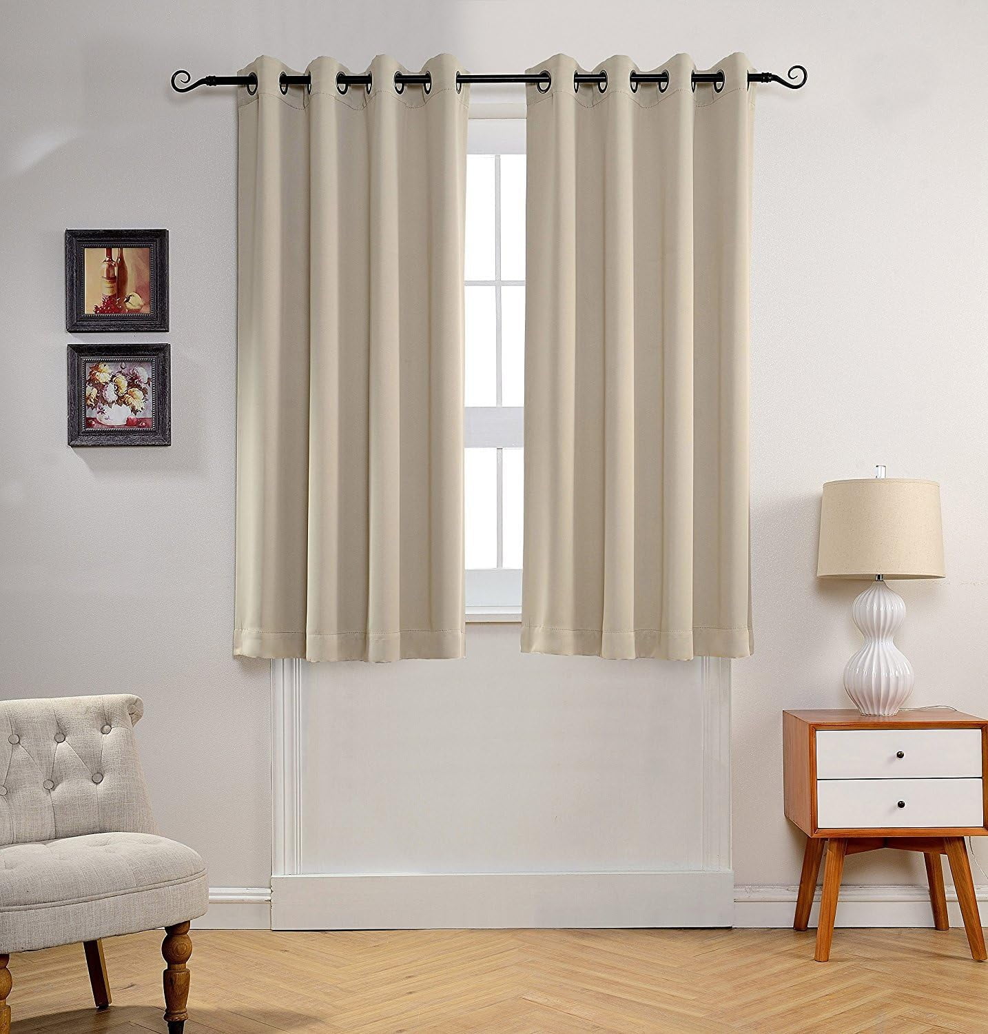 BICIDO-Beige Bedroom Curtains, 63 Inch Long Blackout Living Room Dark ...