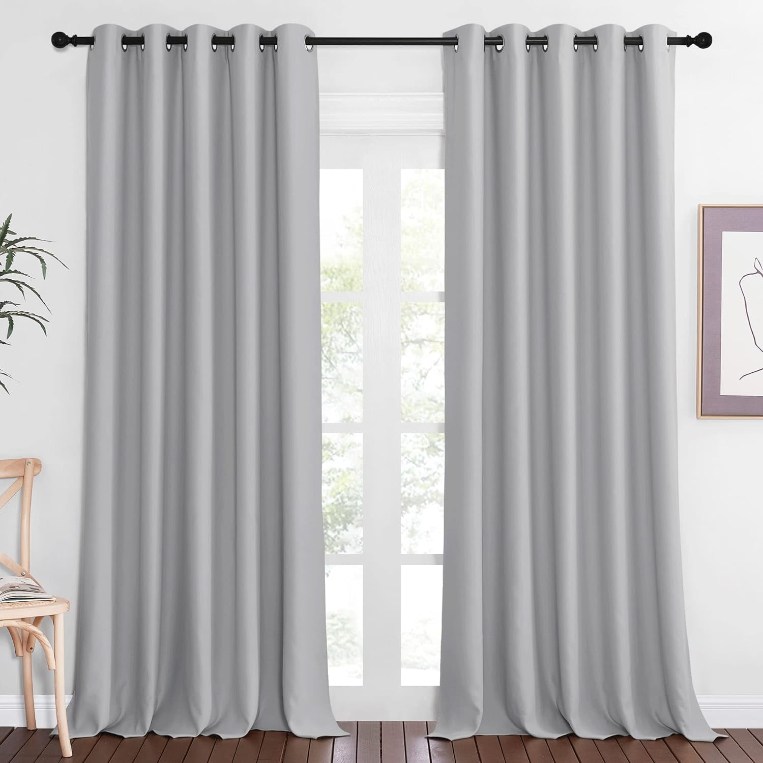 BICIDO-Blackout Silver Grey Curtain Vertical Blinds, Grommet Room ...