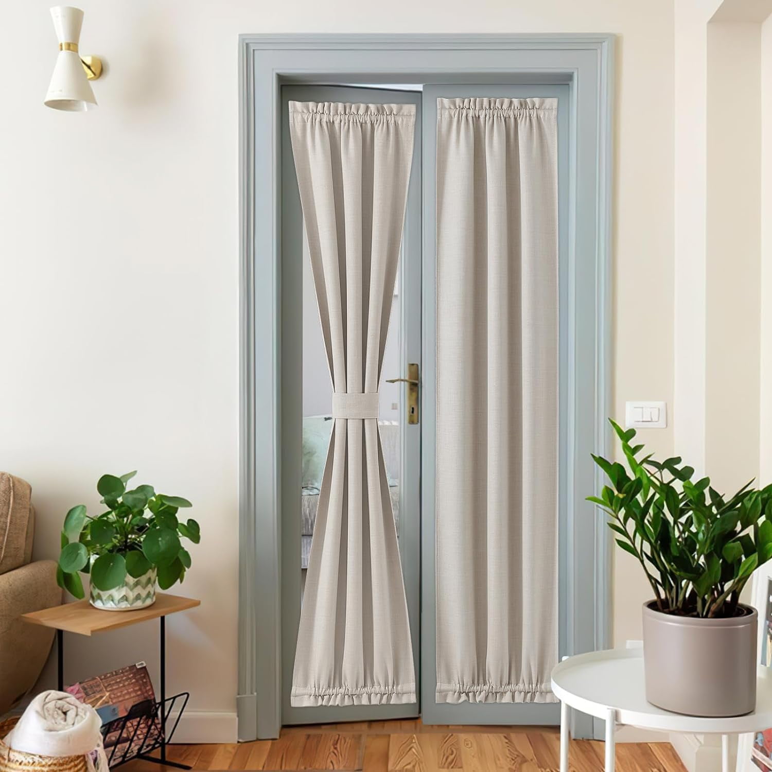 BICIDO-Faux Linen Door Curtain for Windows, French Door Curtains for ...