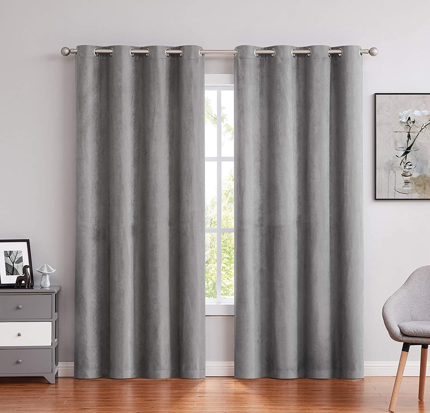BICIDO-Faux Suede Window Curtain Panels 84 Inches Long with Grommet Top ...