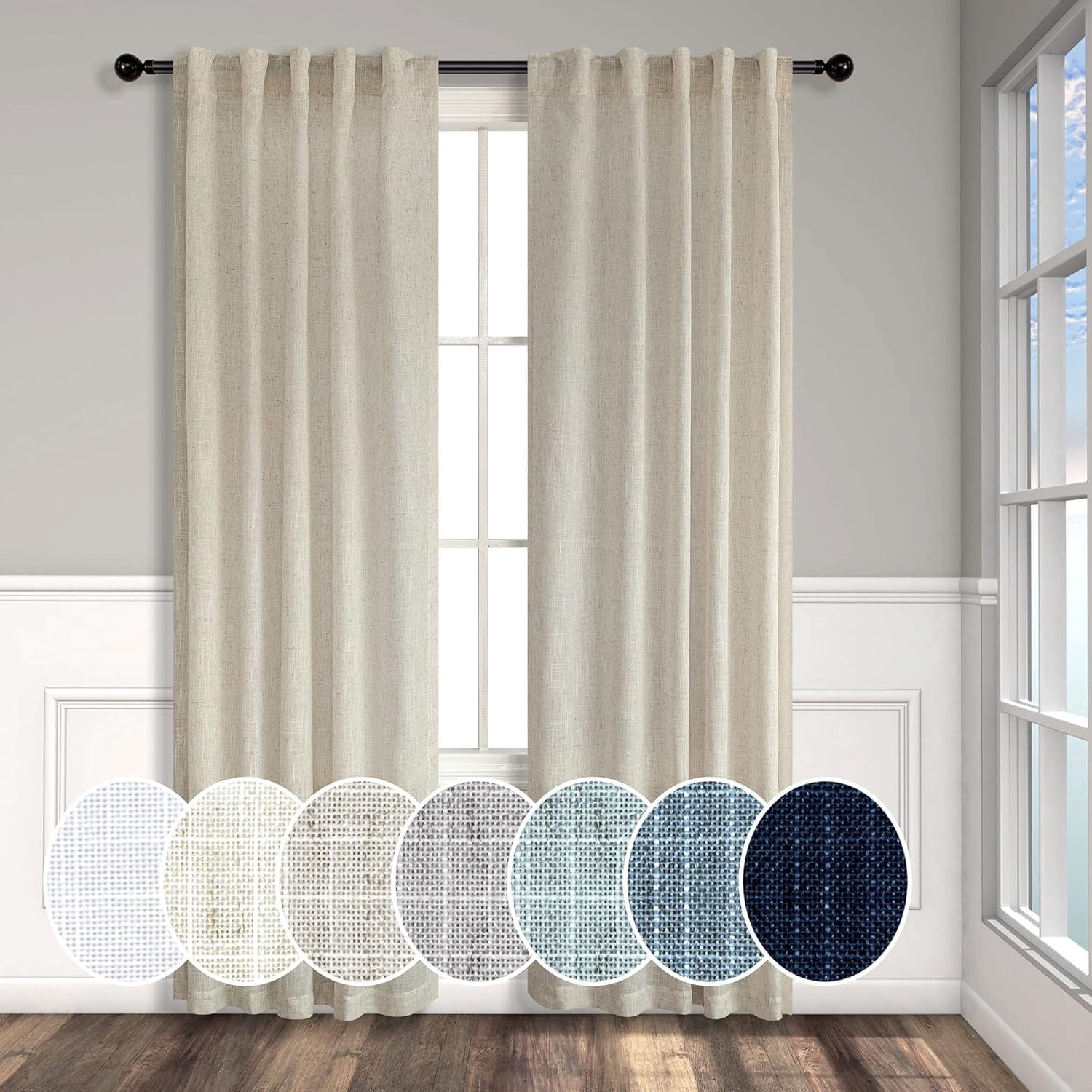 BICIDO-Flax Linen Sheer Curtains & Drapes 38 Inch Wide Tan Beige ...