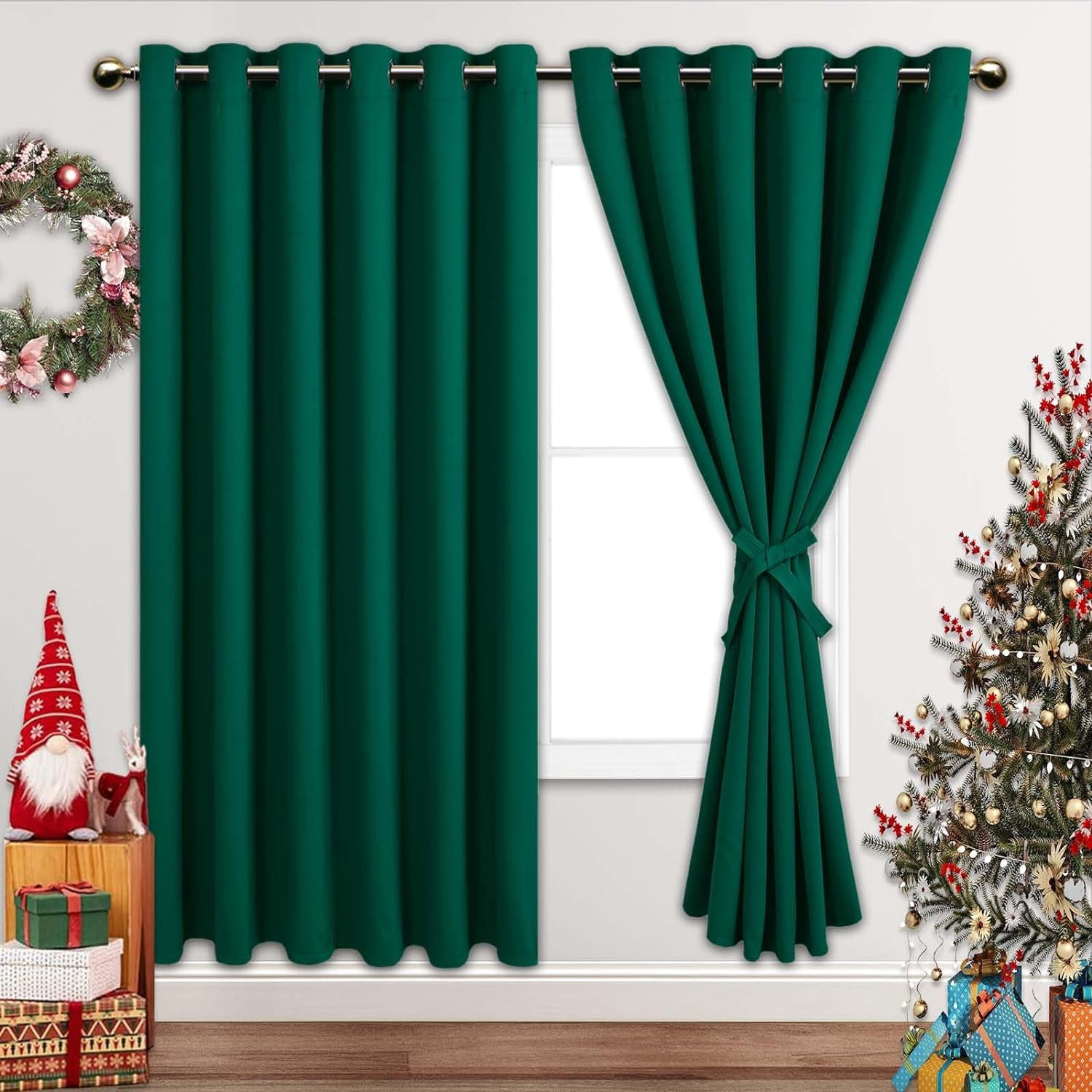BICIDO-Forest Green Blackout Curtains with Tieback, Light Blocking and ...
