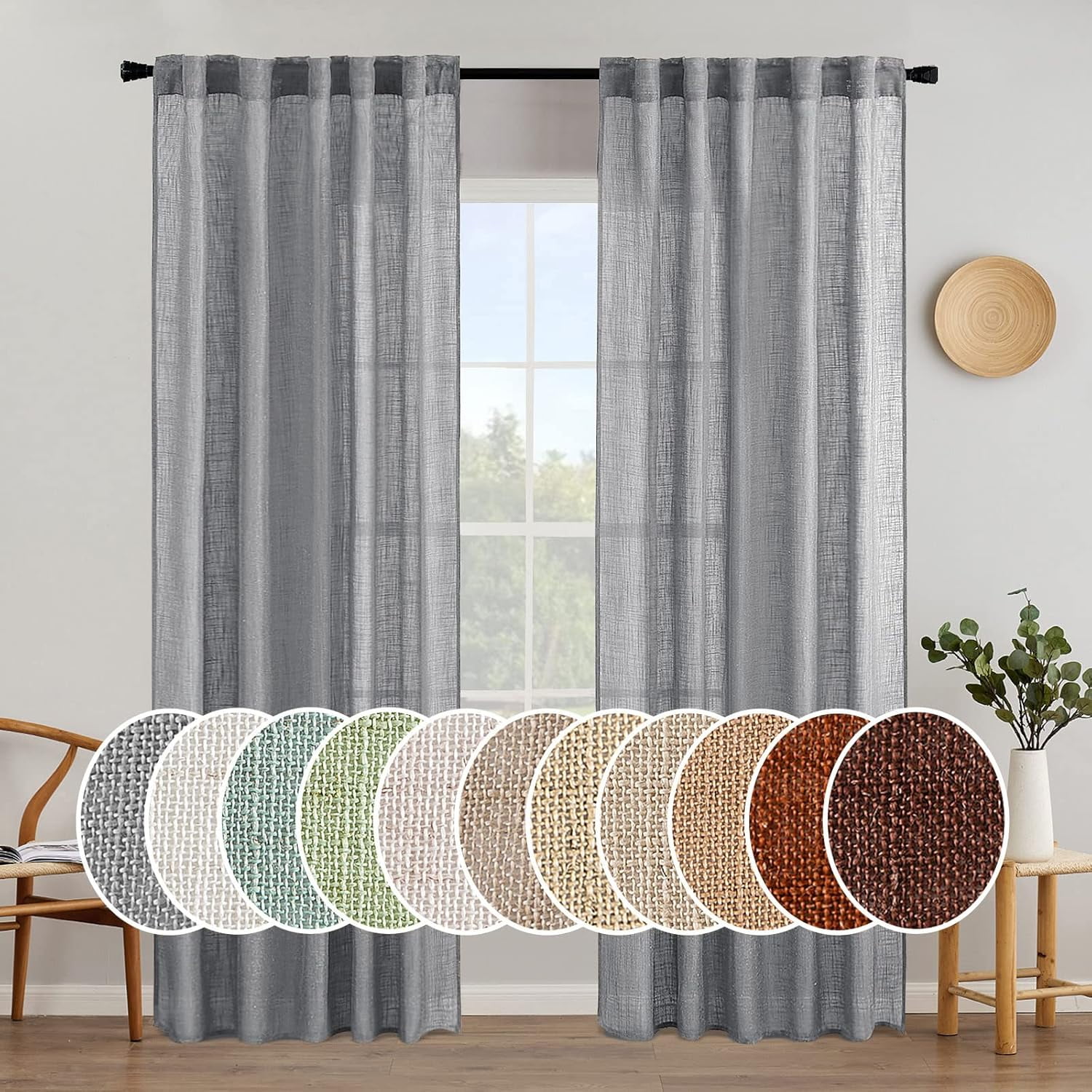 BICIDO-Grey Linen Curtains 84 Inch Length for Bedroom Living Room, Soft ...