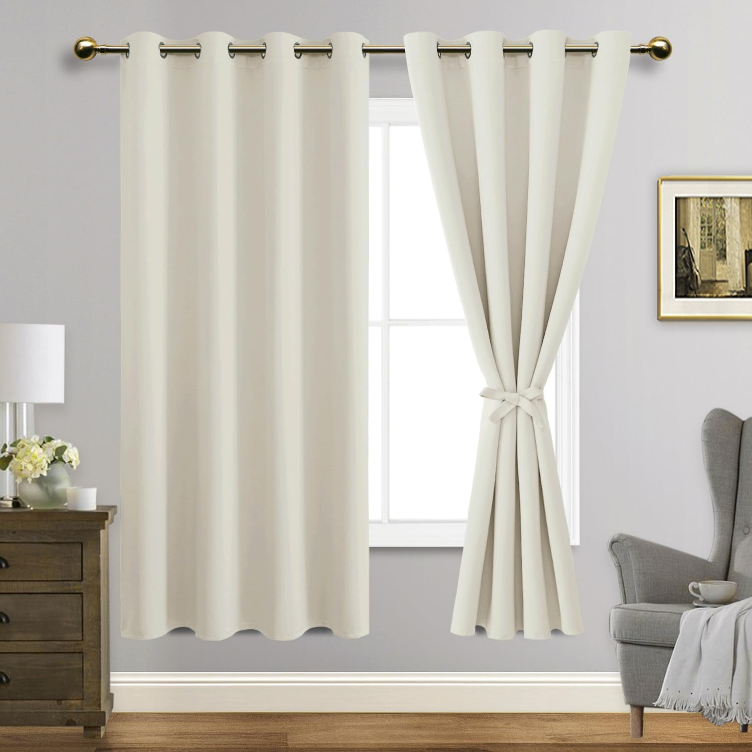 BICIDO-Ivory Blackout Curtains with Tiebacks - Thermal Insulated, Light ...