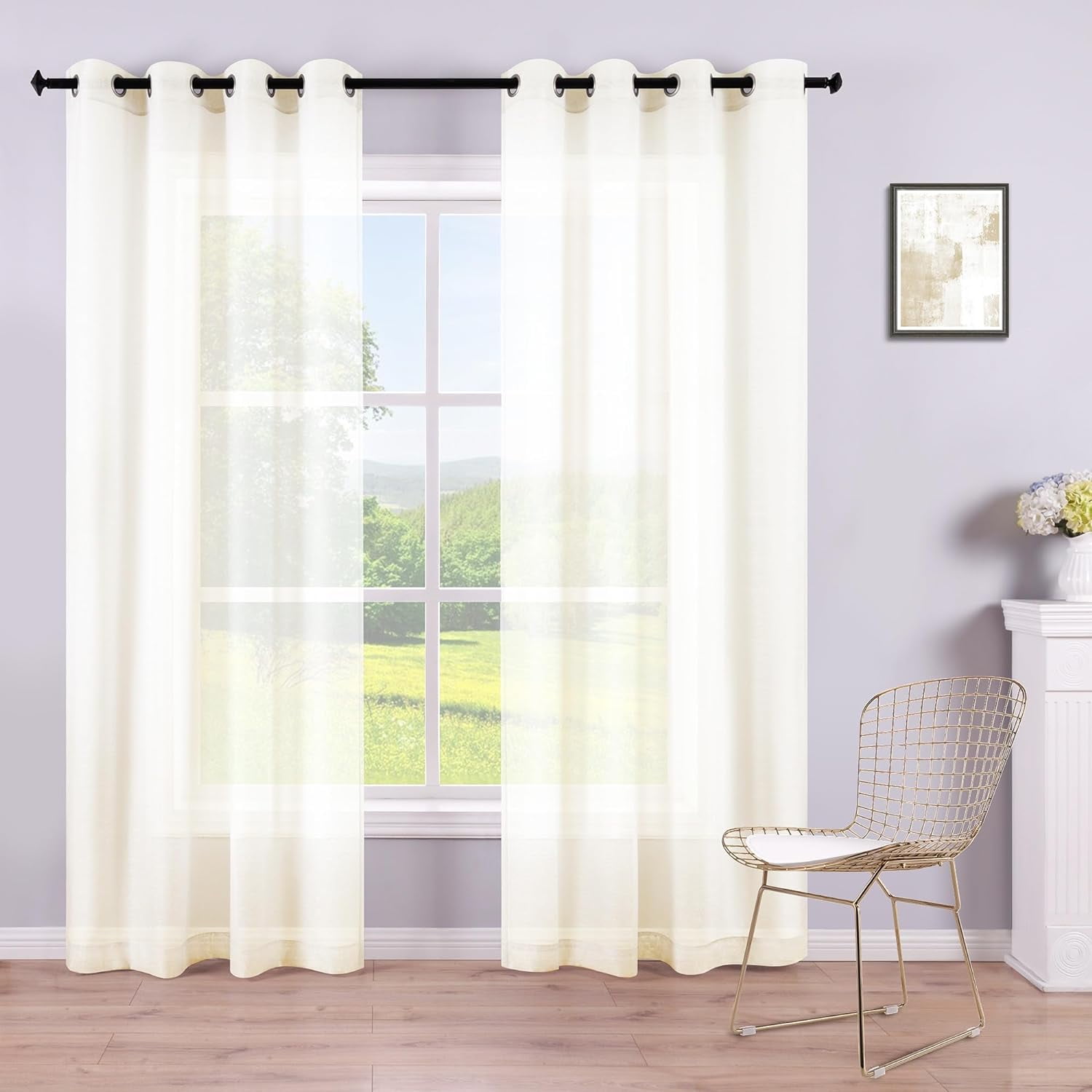 BICIDO-Ivory Sheer Curtains 84 Inch Length Grommet 2 Panels Faux Linen ...