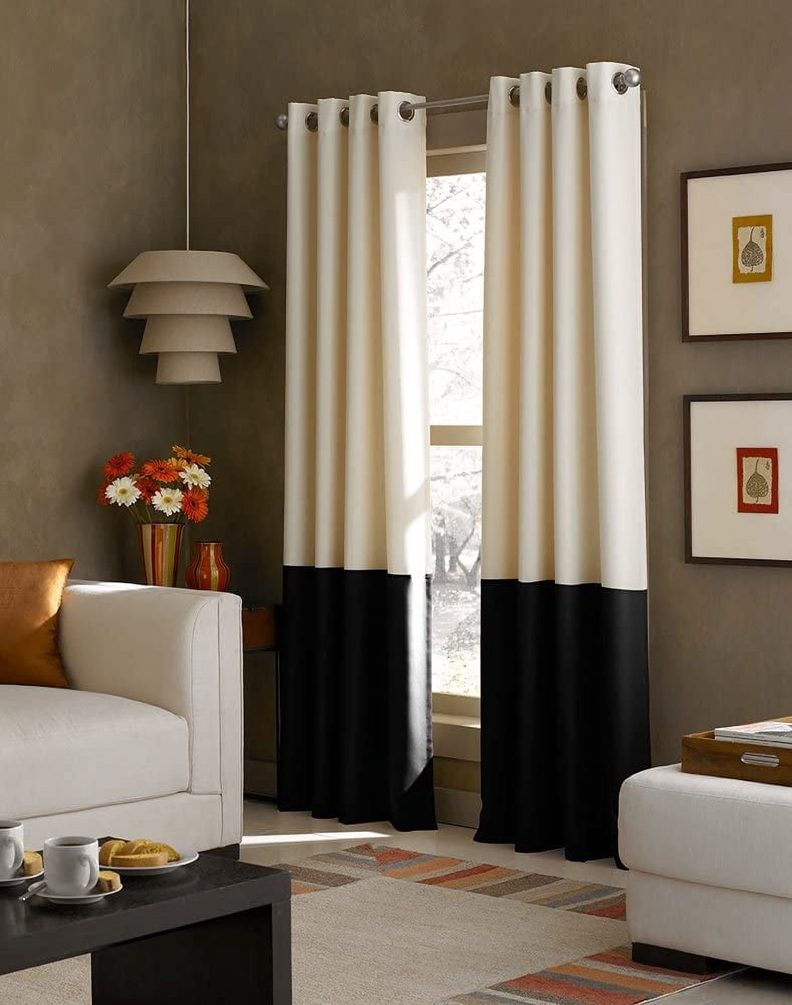 BICIDO-Kendall Color Block Grommet Curtain Panel, 120 inch, Cream ...
