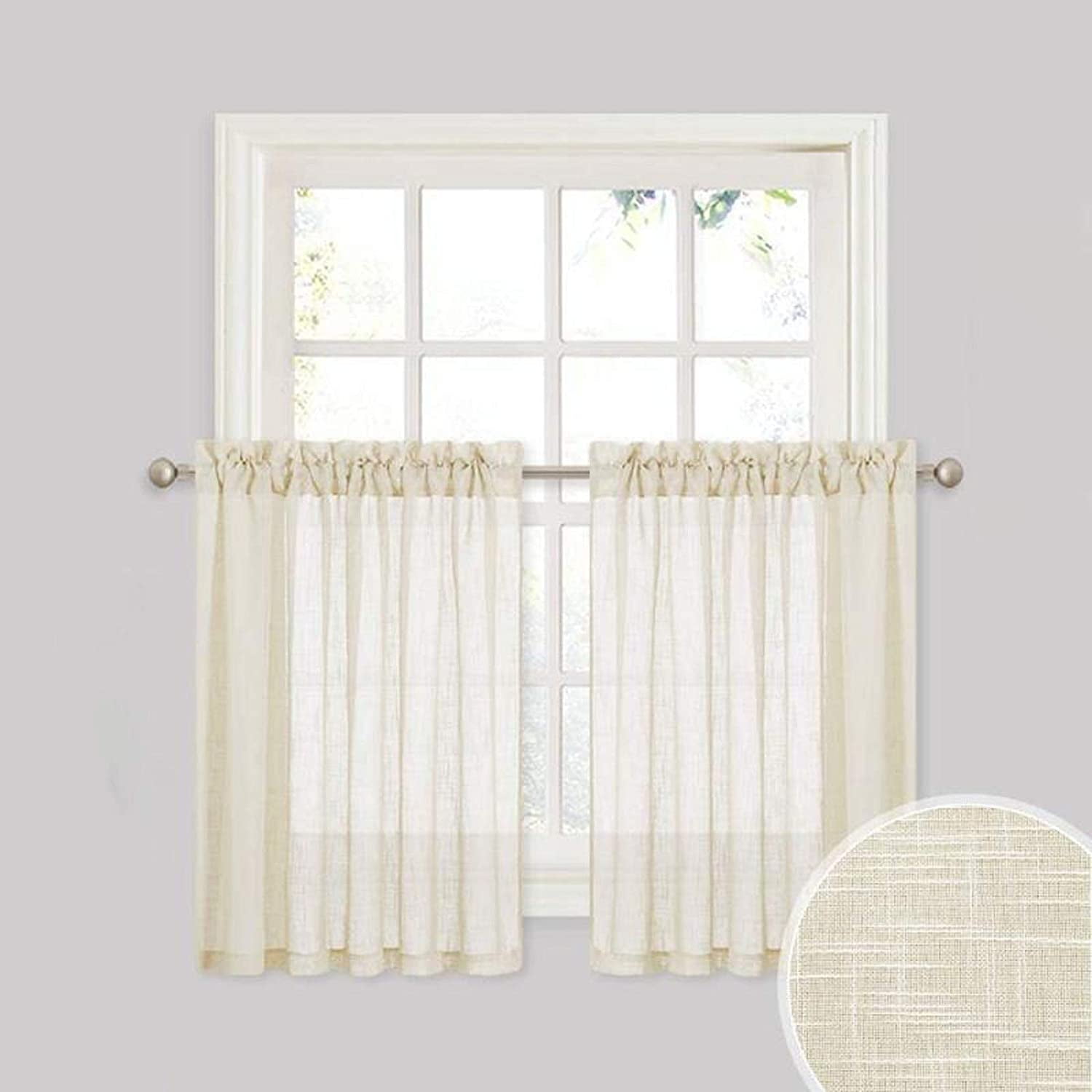 BICIDO-Light Yellow Sheer Tier Curtains 24 inch Length Linen Curtain ...