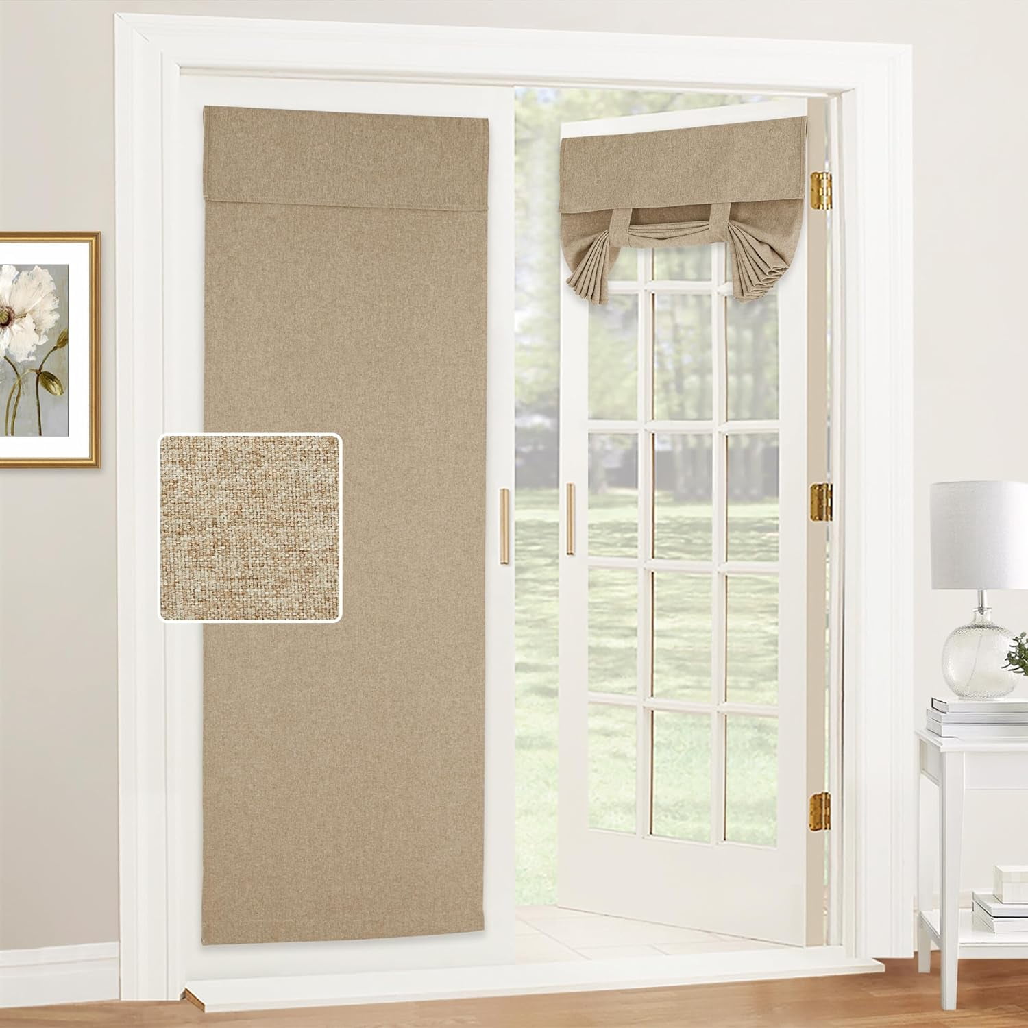BICIDO-Linen Blended French Door Shades Self Adhesive, Privacy Room ...