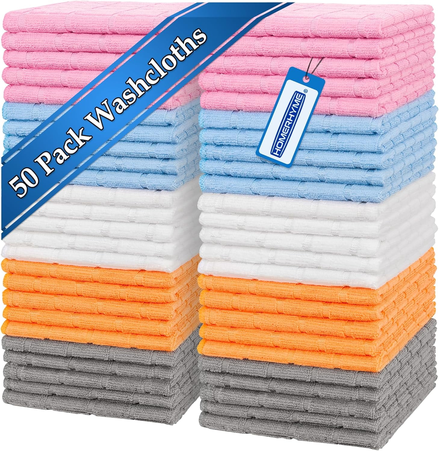 BICIDO-Microfiber Washcloths, 50 Pack Wash Cloths Face Towel, Soft Lint ...