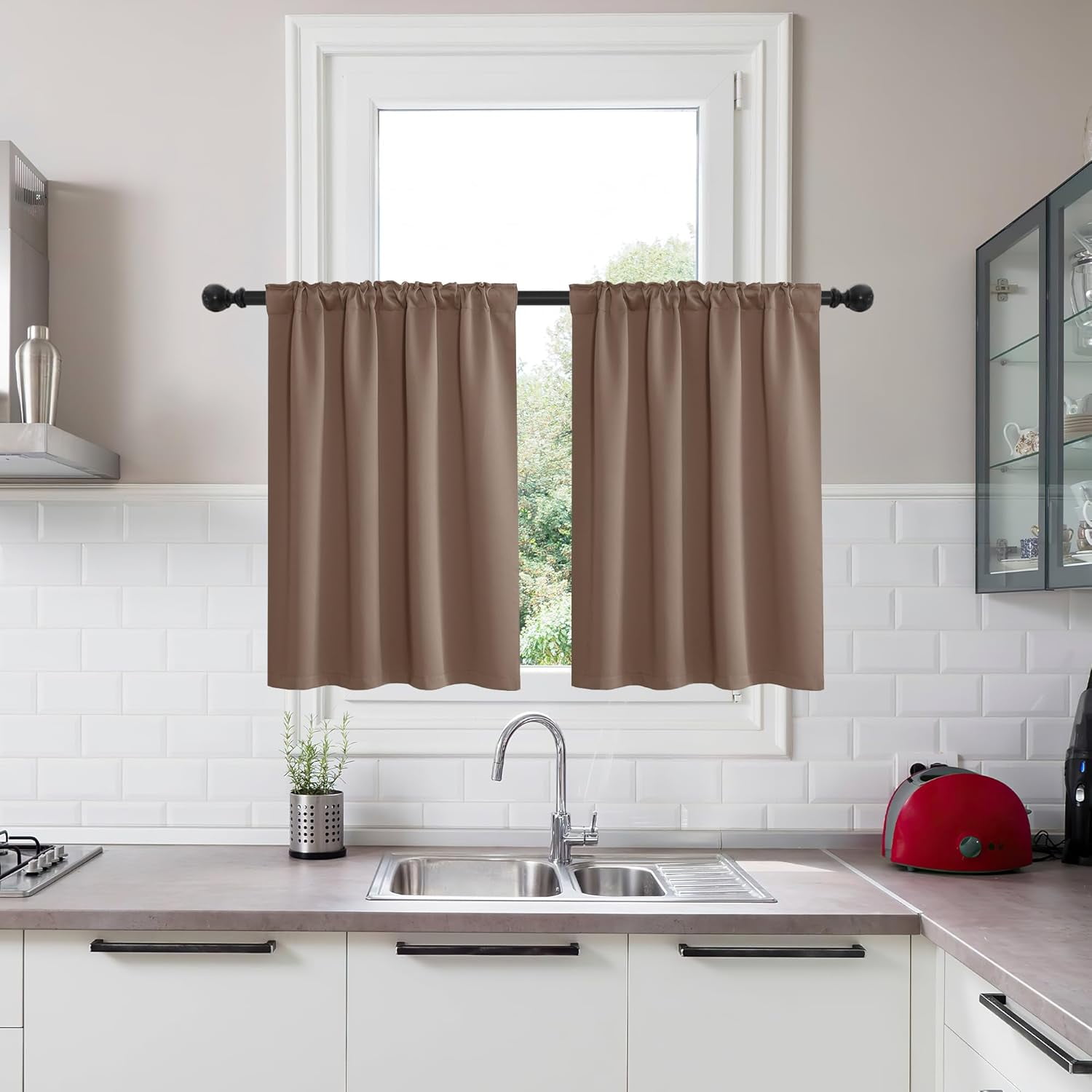 BICIDO-Mocha Short Blackout Curtains 36 inch Length for Kitchen, Back ...