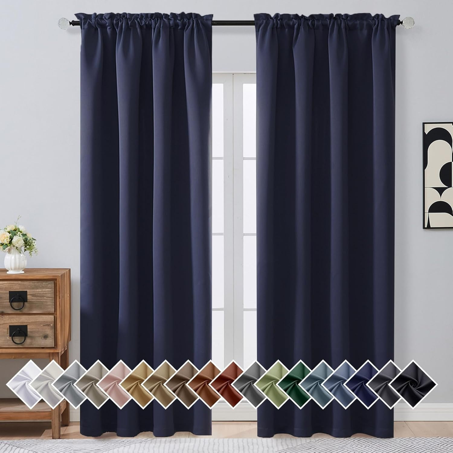BICIDO-Navy Blue Blackout Curtains for Bedroom 90 Inch Length 2 Panels ...