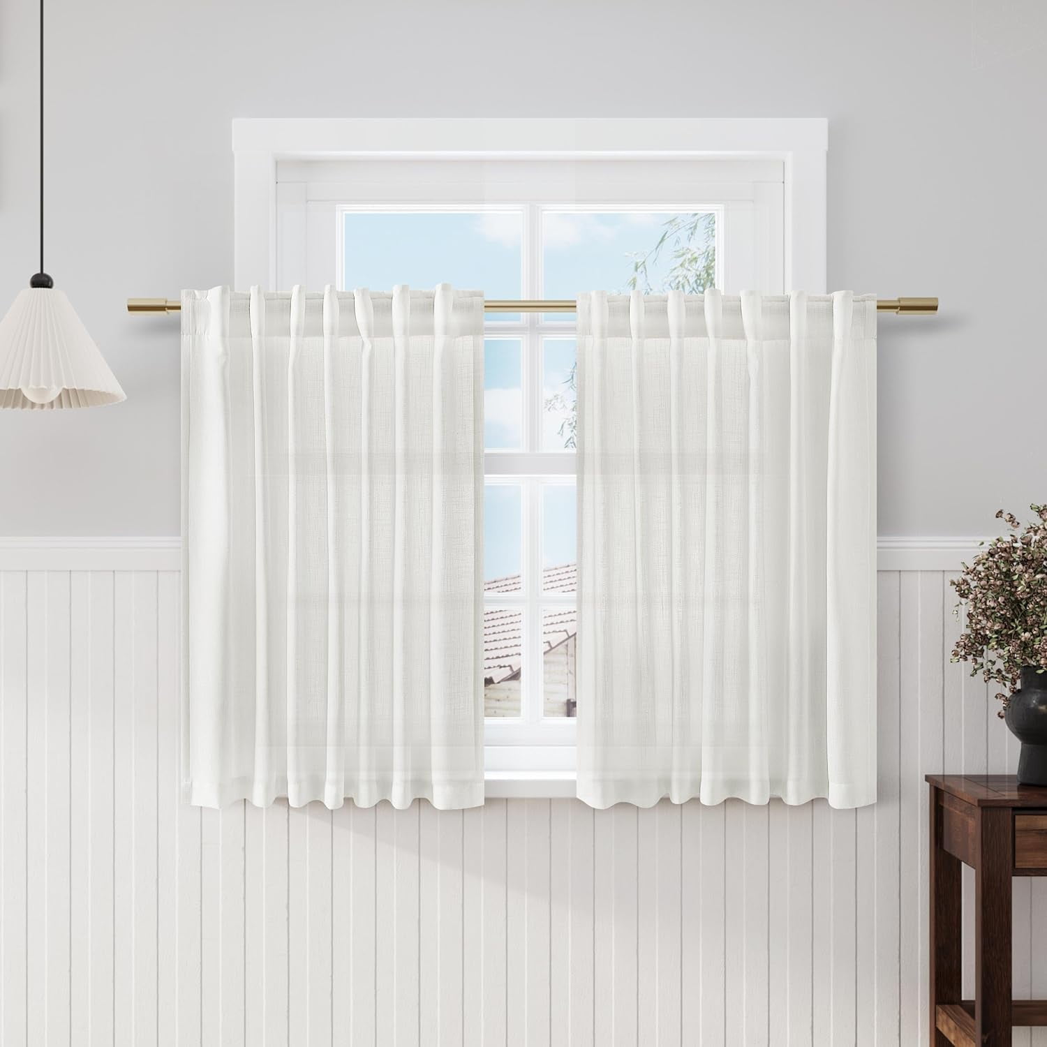 BICIDO-Off White Cafe Curtains 45 Inch Length Set 2 Panel Back Tab ...