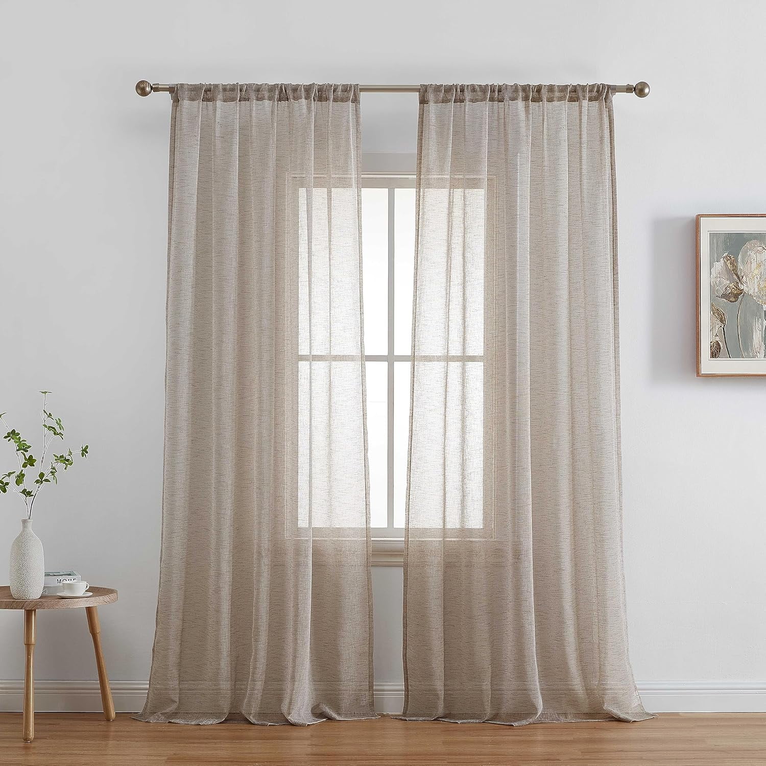 BICIDO-Penelope - Sheer Curtains Taupe - Faux Linen Curtains, Semi ...