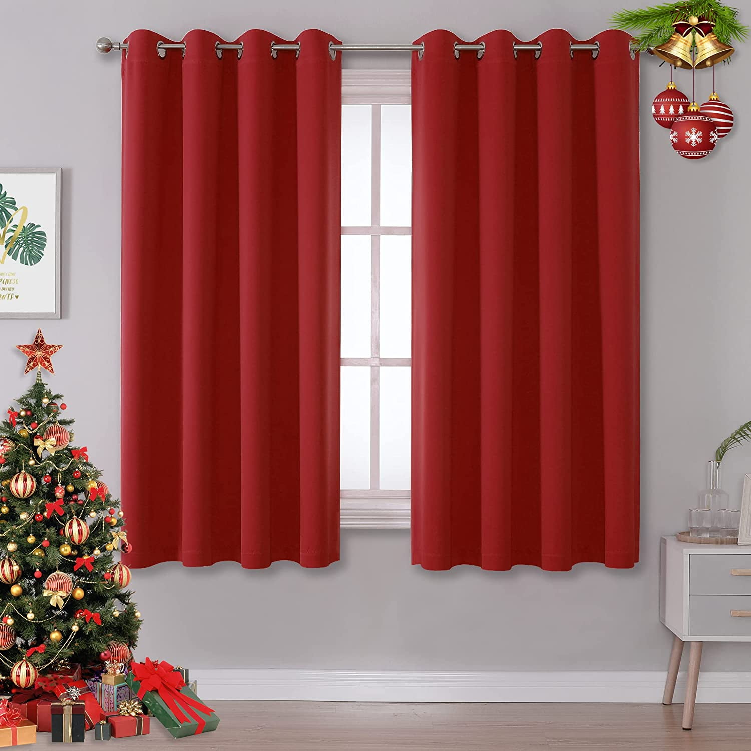 BICIDO-Red Blackout Curtains 45 Inches Long Short Kitchen Curtains with Grommet Room Darkening ...