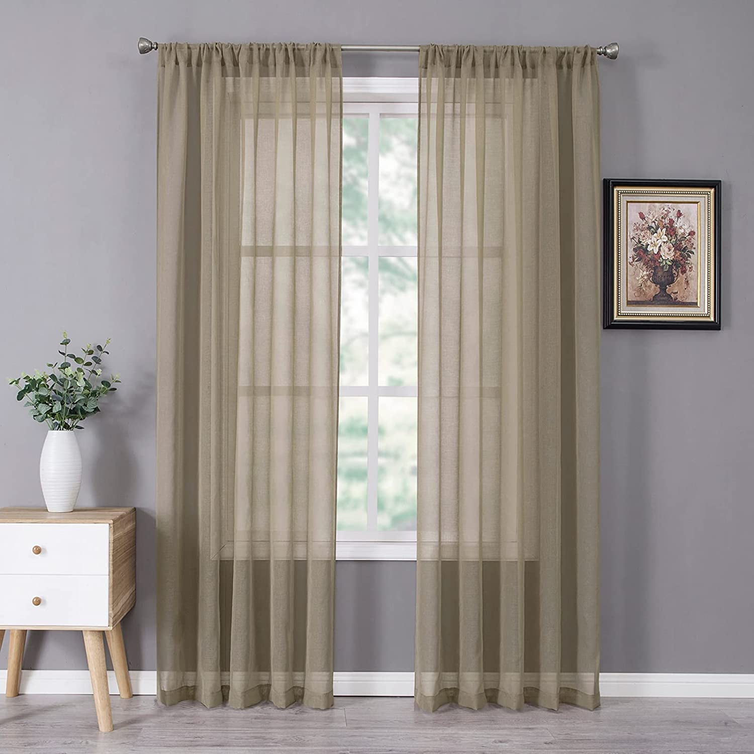 BICIDO-Sheer Curtain Linen Textured Bedroom Curtains Sheer Light ...