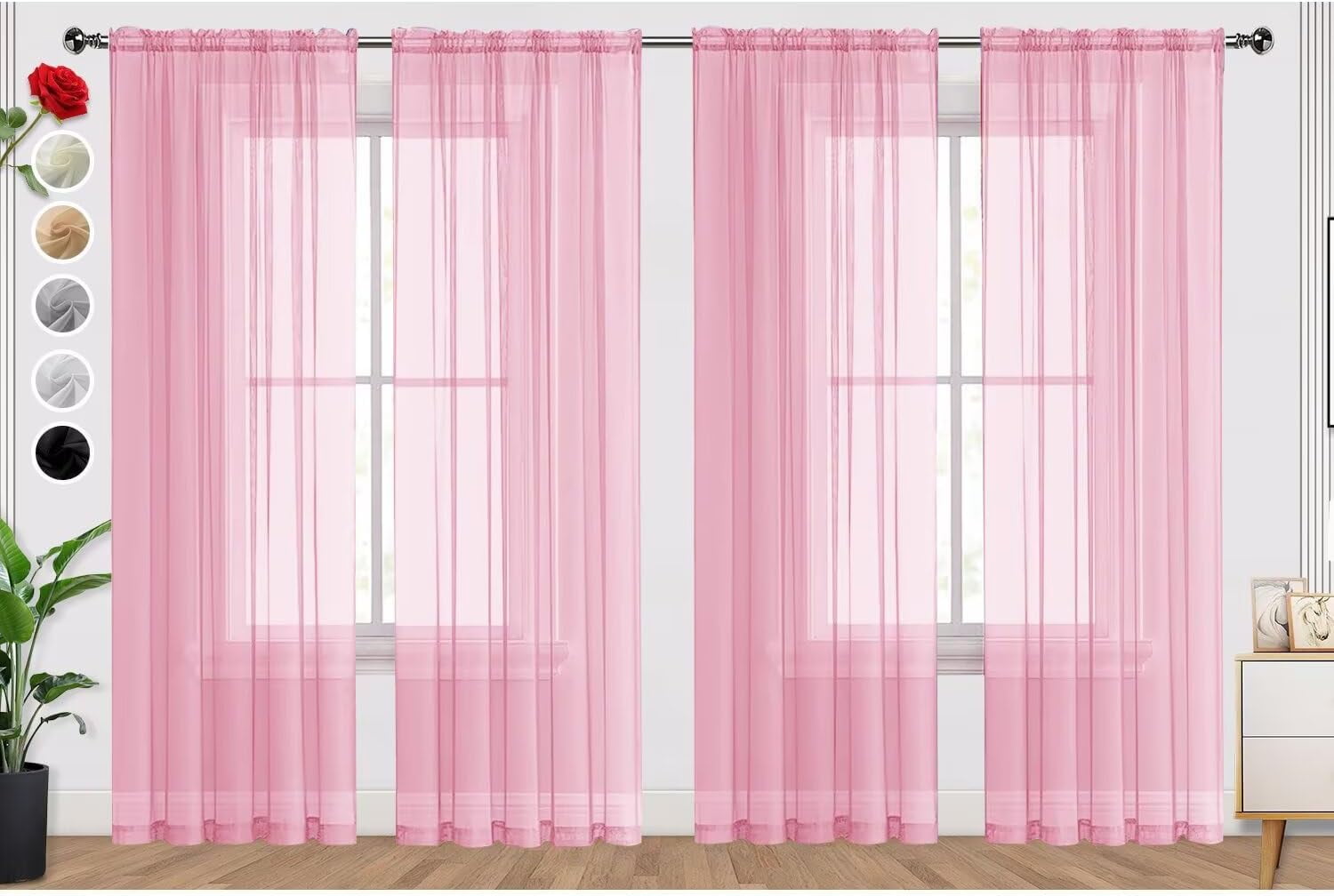 BICIDO-Sheer Light Pink Curtains 4 Panels Rod Pocket Semi-Sheer Curtain ...