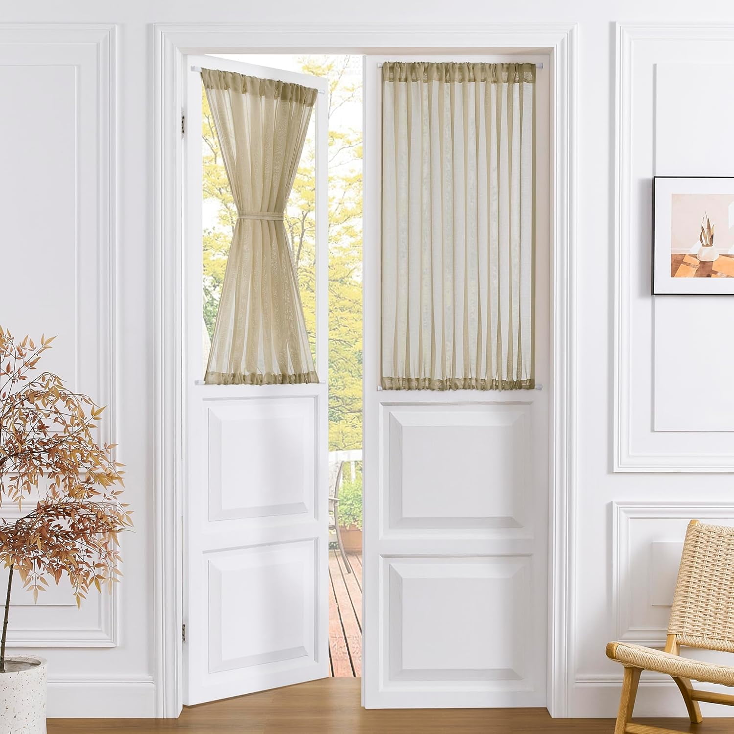BICIDO-Short Sheer Door Curtain Closet Linen Textured Curtain Sheers ...