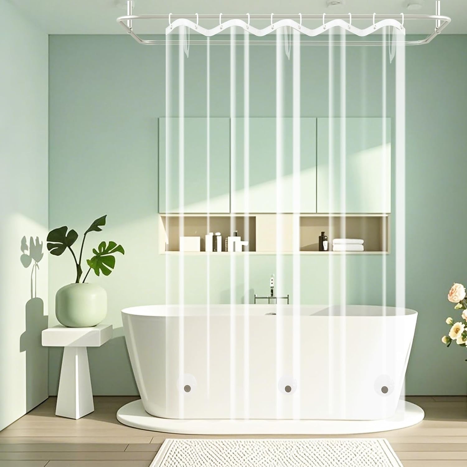 BICIDO-Waterproof Clear Shower Curtain Liner with 3 Large Magnets, 60 x ...