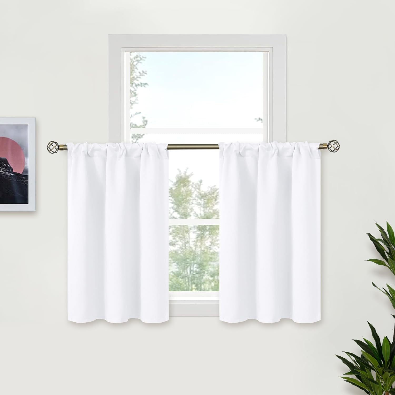 BICIDO-White Curtains 30 Inches Length Half Window for Kitchen Over ...