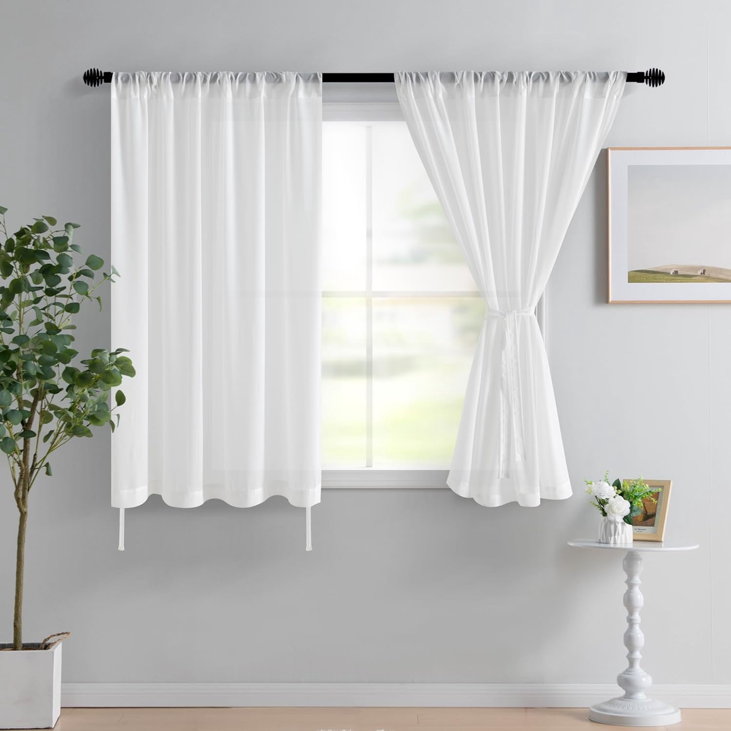 BICIDO-White Semi Sheer Privacy Curtains 45 Inch Long with Tiebacks ...