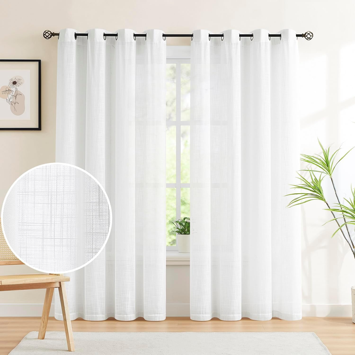 BICIDO-White Sheer Curtains for Living Room 84 inches Long Linen ...