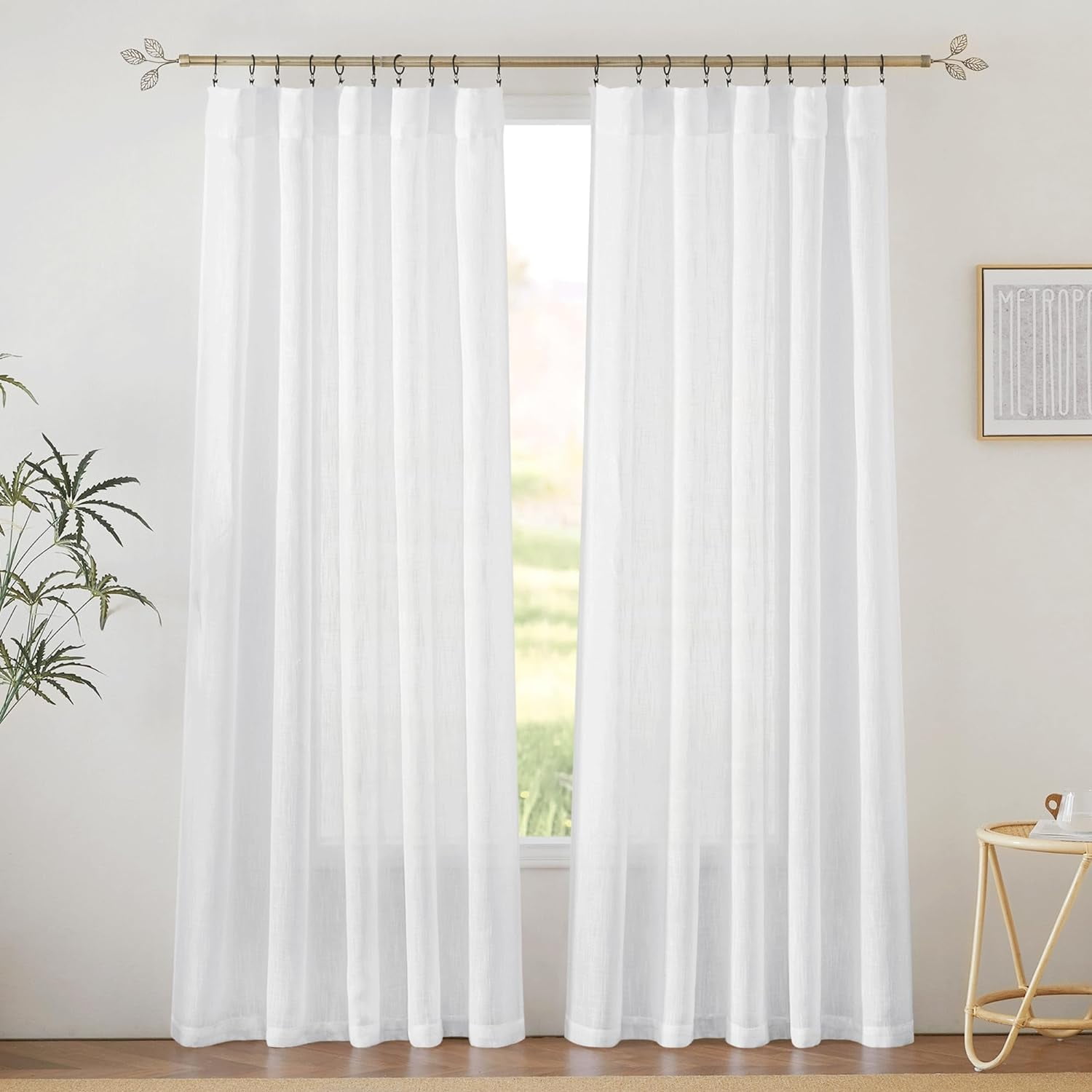BICIDO-White Sheer Curtains Privacy Linen Textured Blend Half ...