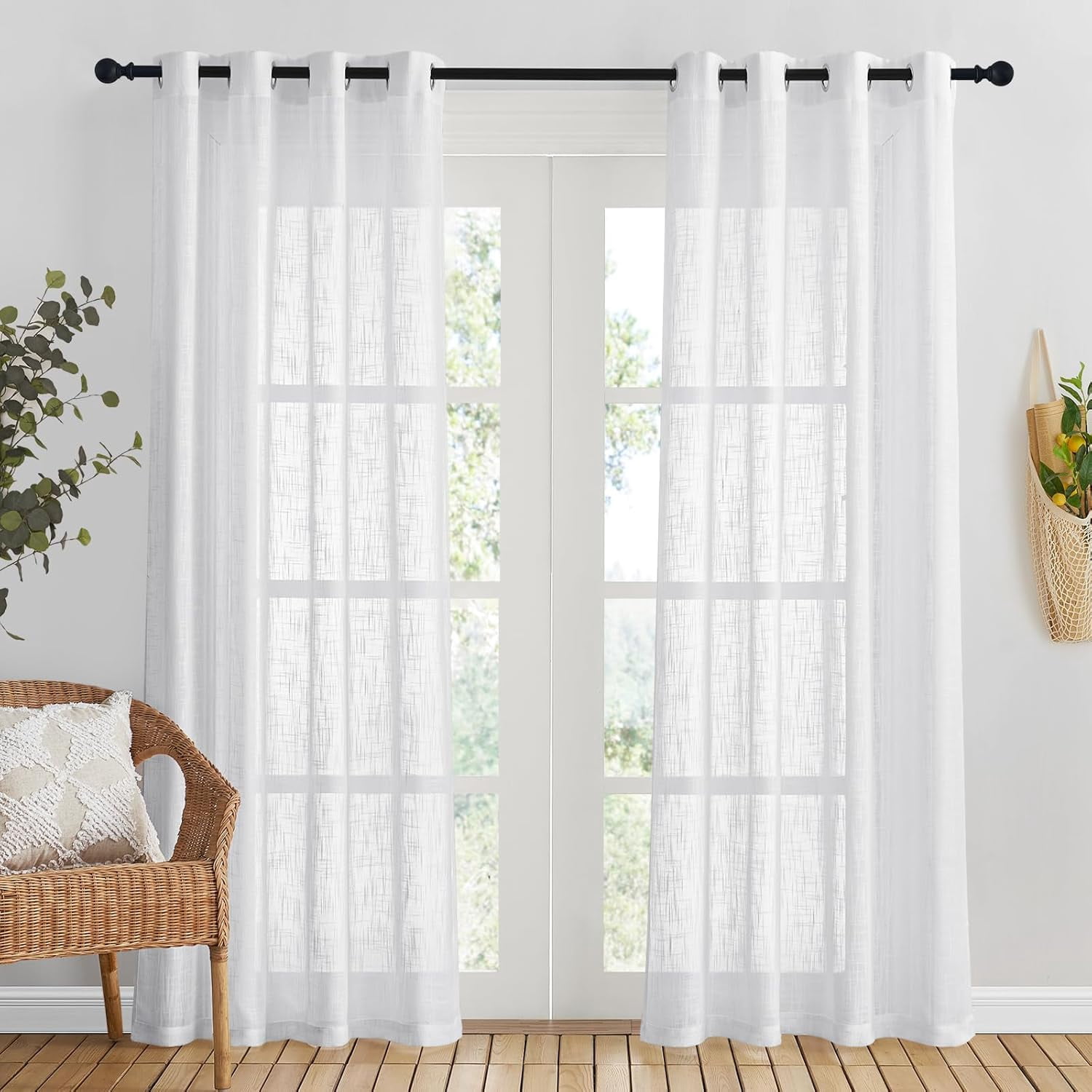 BICIDO-White Sheer Linen Curtain for Windows 84 inch Long, Grommet Top ...